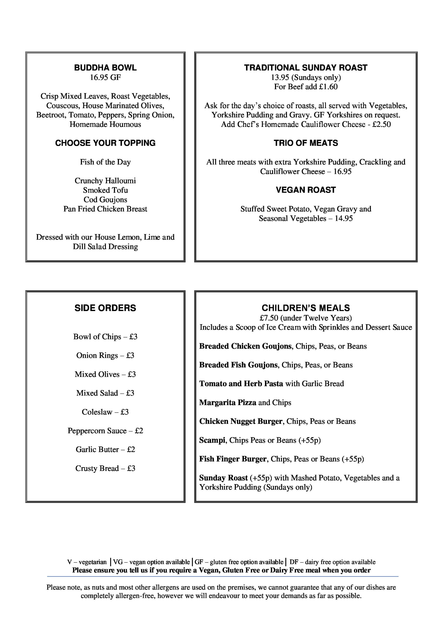 Menus - Bay Horse Masham